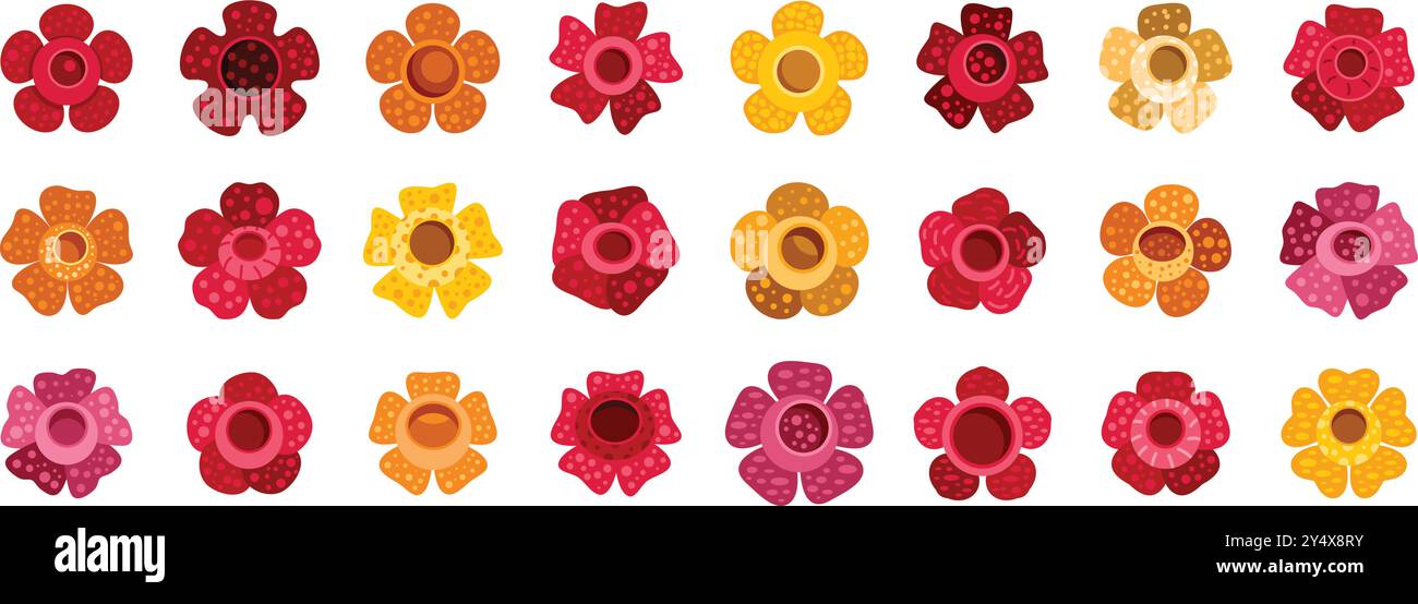 This icon set showcases the rafflesia flower, known for its vibrant ...