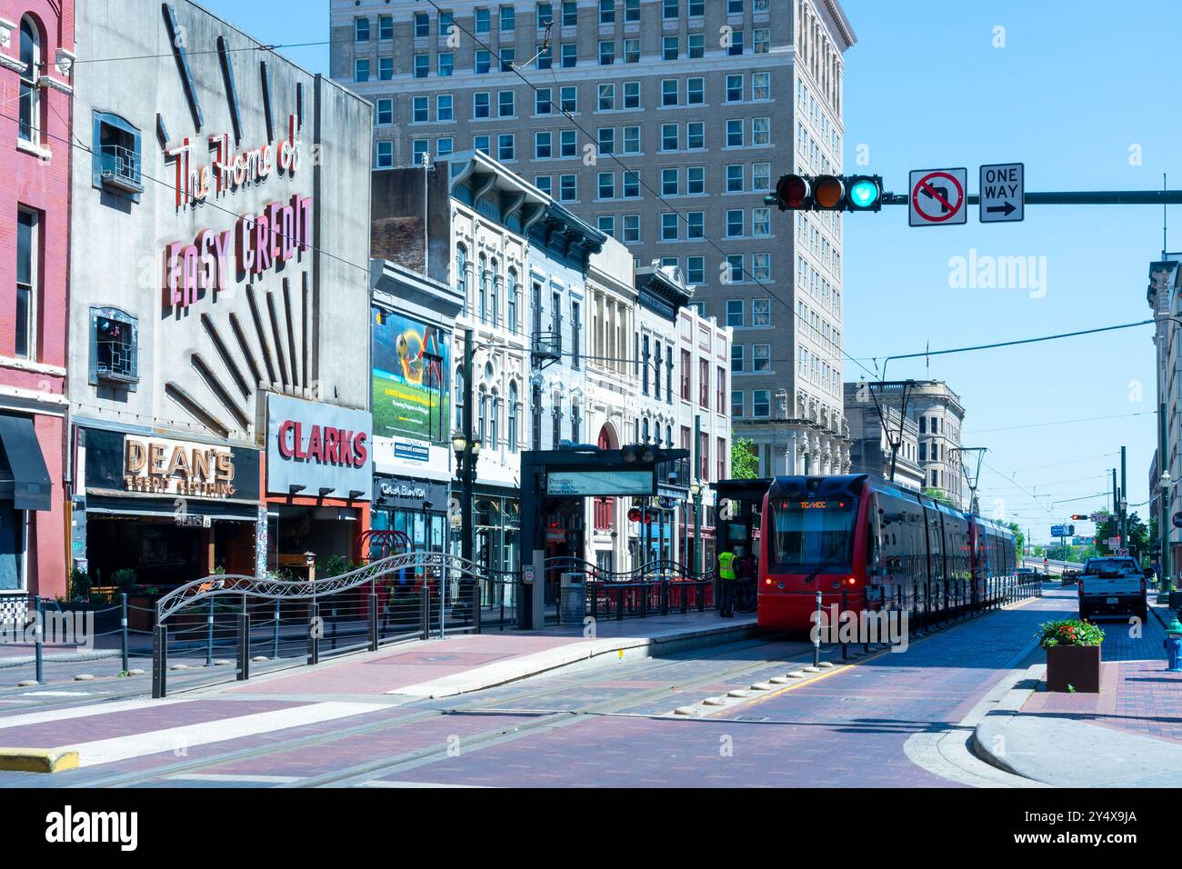 View of the Main street near Red line Light Rail Preston station in ...