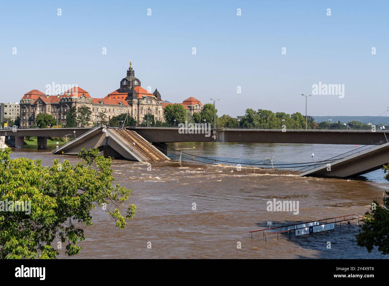Dresden Germany September 18, 2024: The Carola Bridge lies in the ...