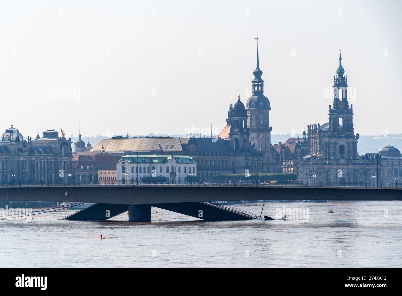 Dresden Germany September 18, 2024: The Carola Bridge lies in the ...