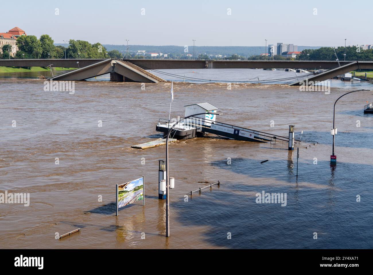 Dresden Germany September 18, 2024: The Carola Bridge lies in the ...