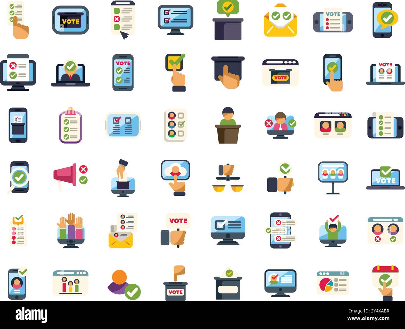 Collection of icons depicting different ways of voting using both ...