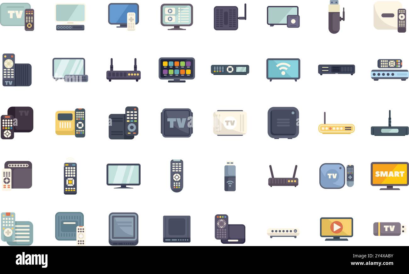 This vector illustration set includes the concepts of watching tv, home ...
