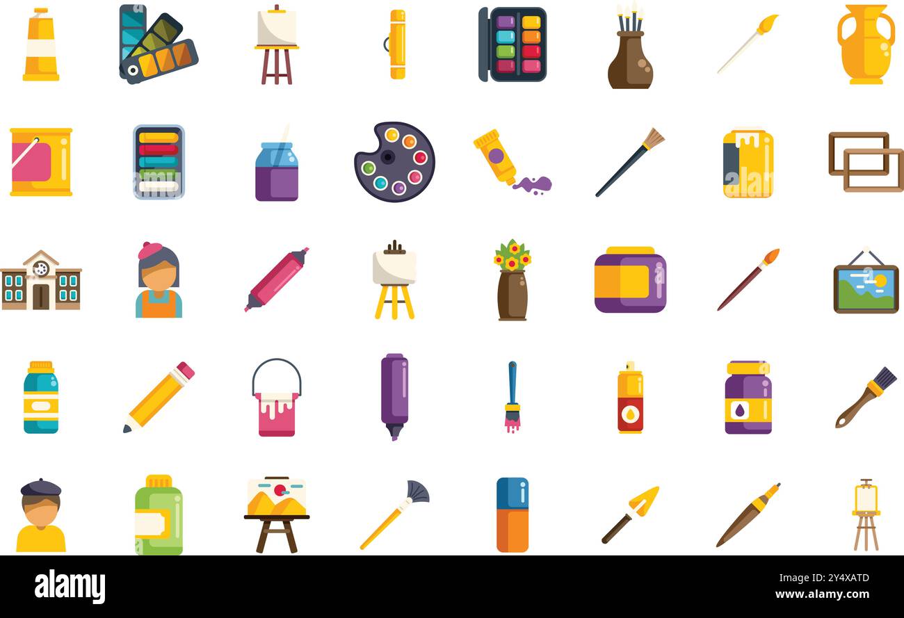 Diverse set of icons representing various artist painting tools and ...