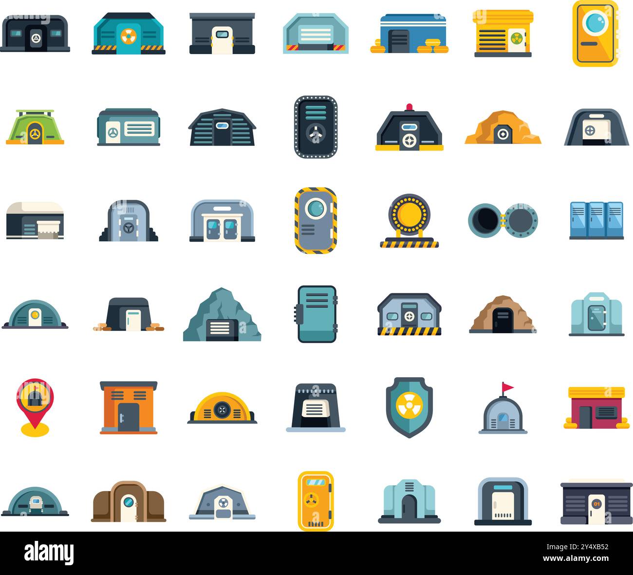 Big set of bunker icons in flat style showing different kinds of ...