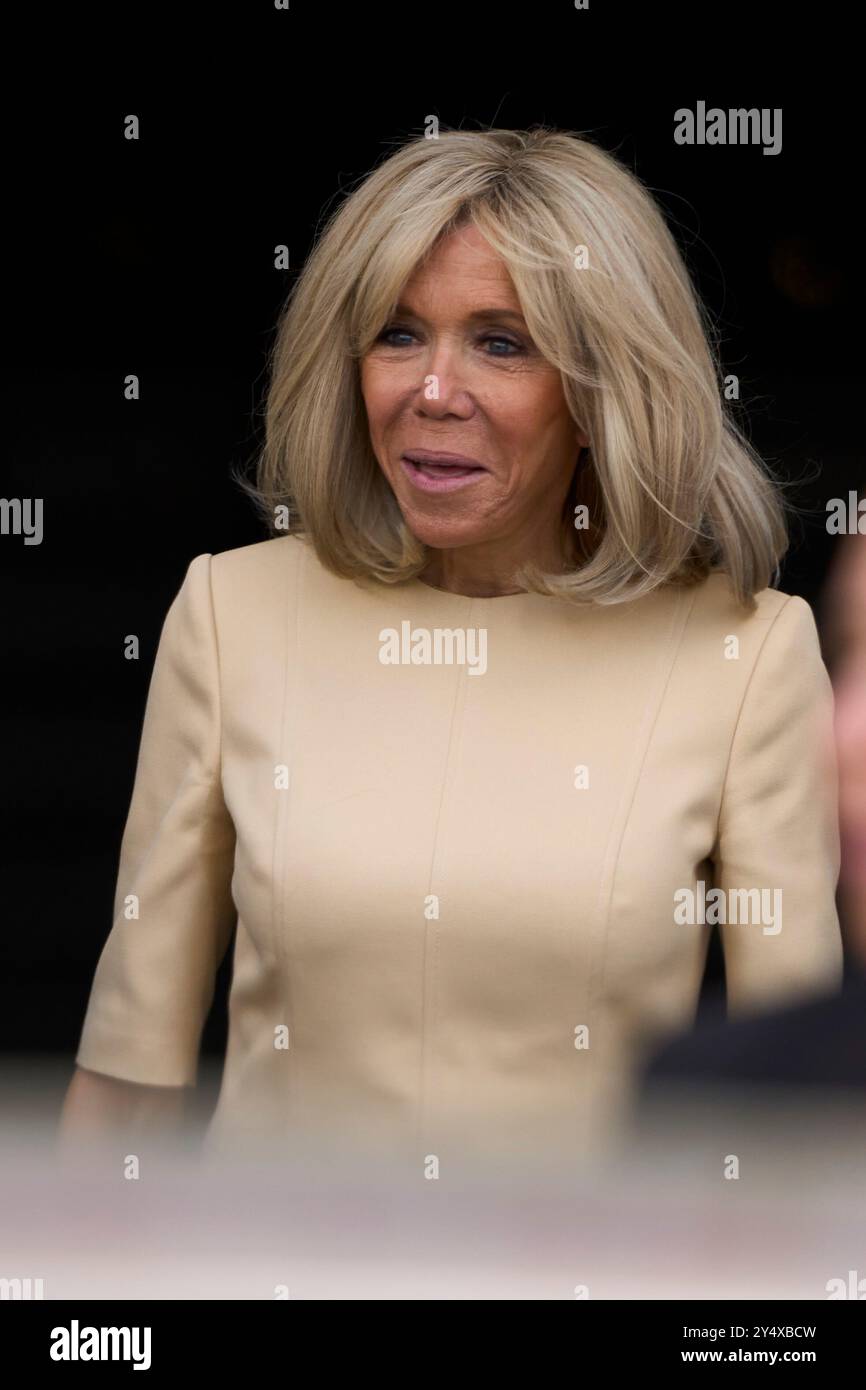 Brigitte Macron leaves the Royal Theatre after attend rehearsal of the ...