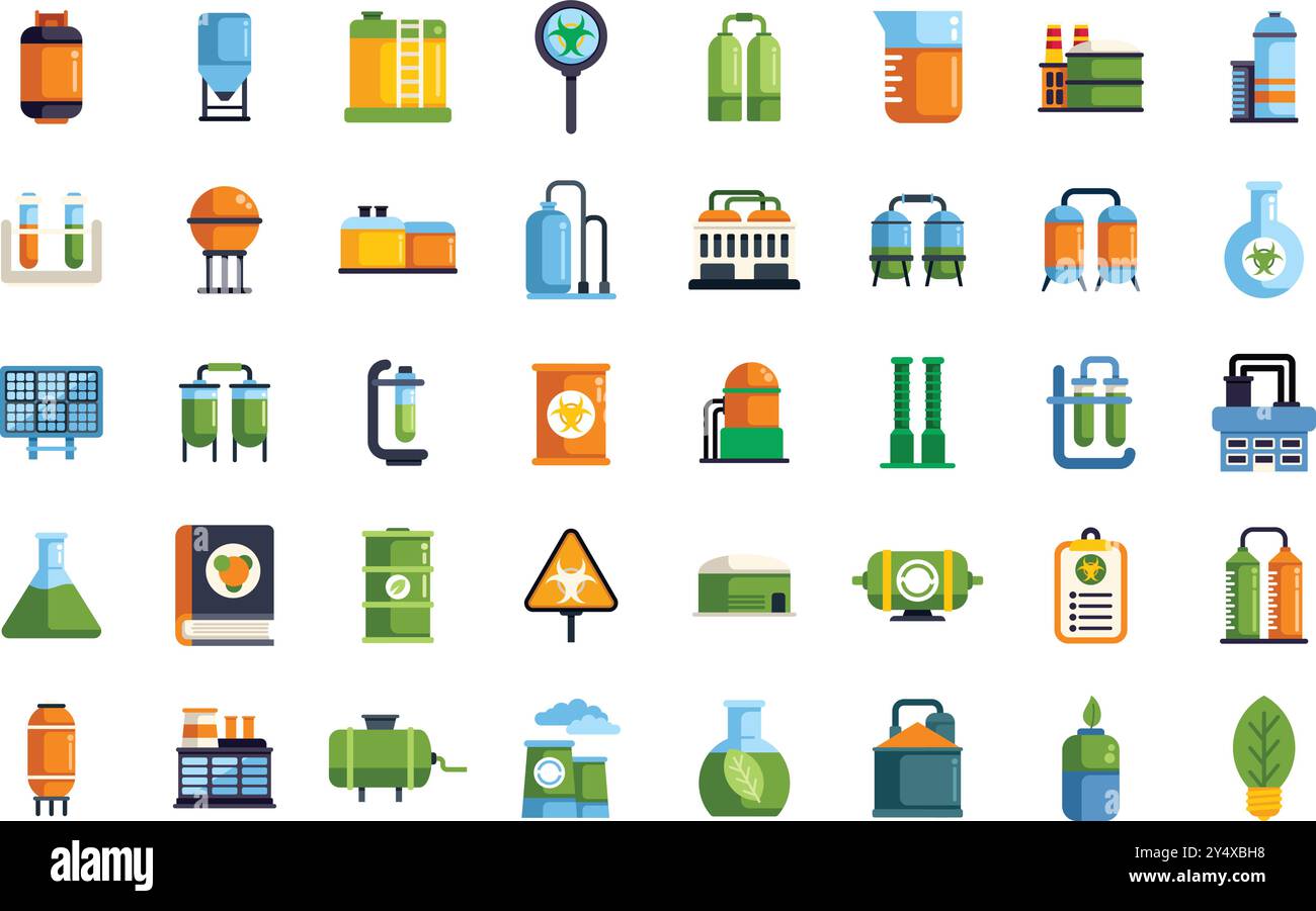 This icon set represents the biofuel production process, showcasing ...