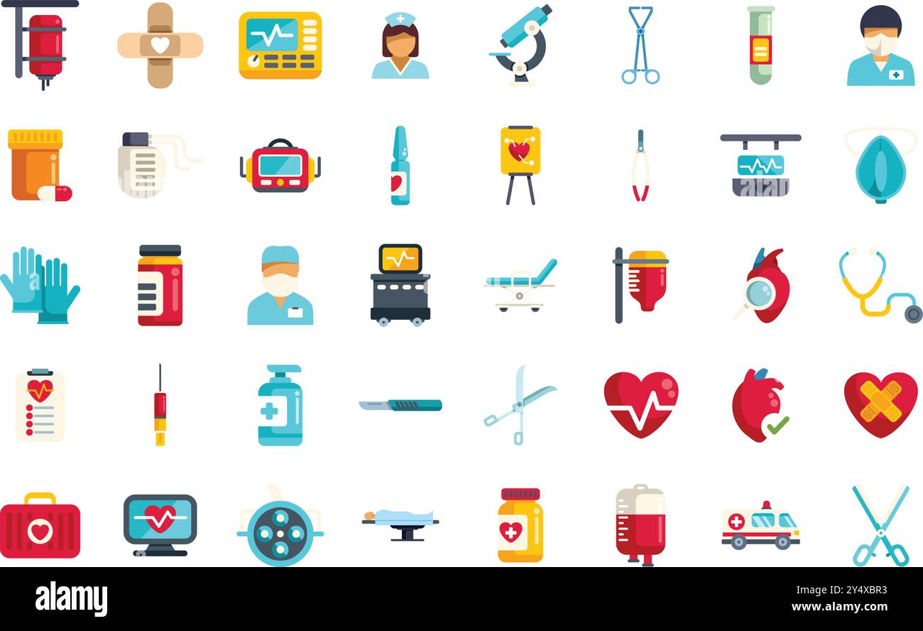 This set of icons is showing cardiology, representing heart health ...