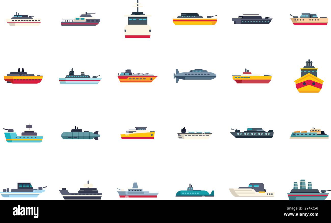 Set of various navy ships and submarines protecting their country's ...