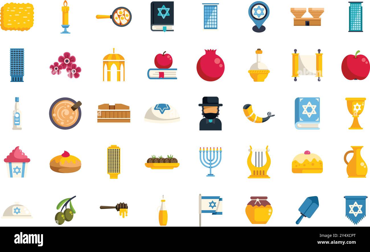 Jewish culture and religion icons showing israel and hanukkah ...