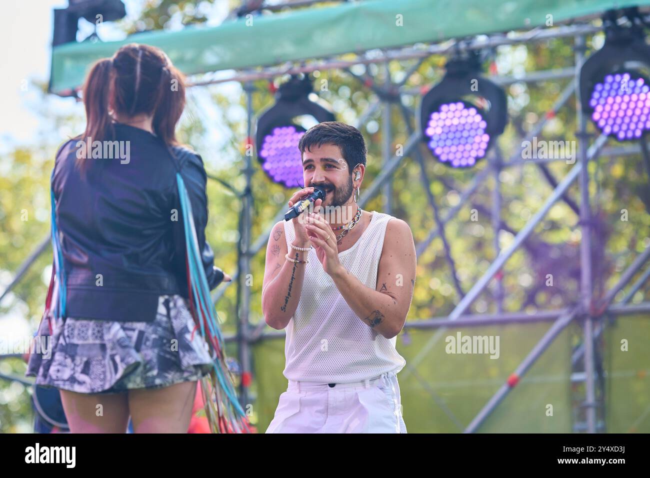 Camilo, Eva Luna performs on stage during Hispanidad Concert at Puerta ...