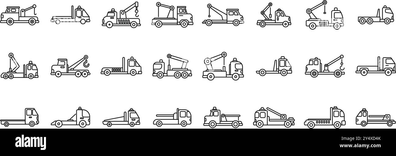 Rescue tow truck icons set. Simple line icons representing a variety of ...