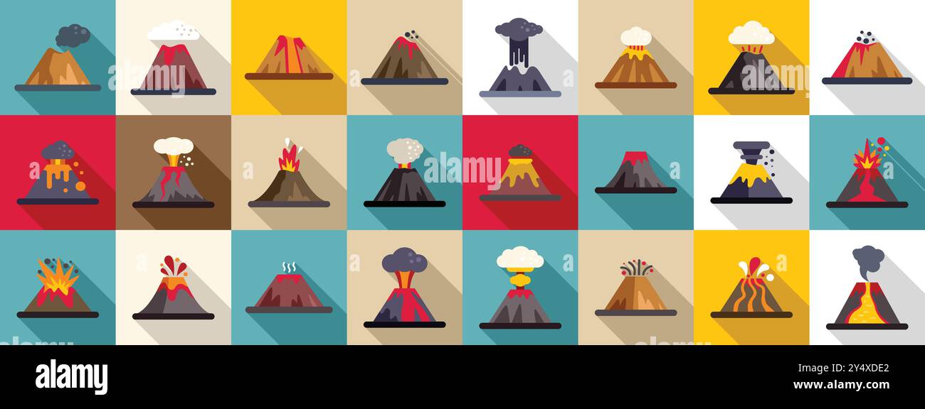 Volcano explosion icons set. This is a collection of various ...