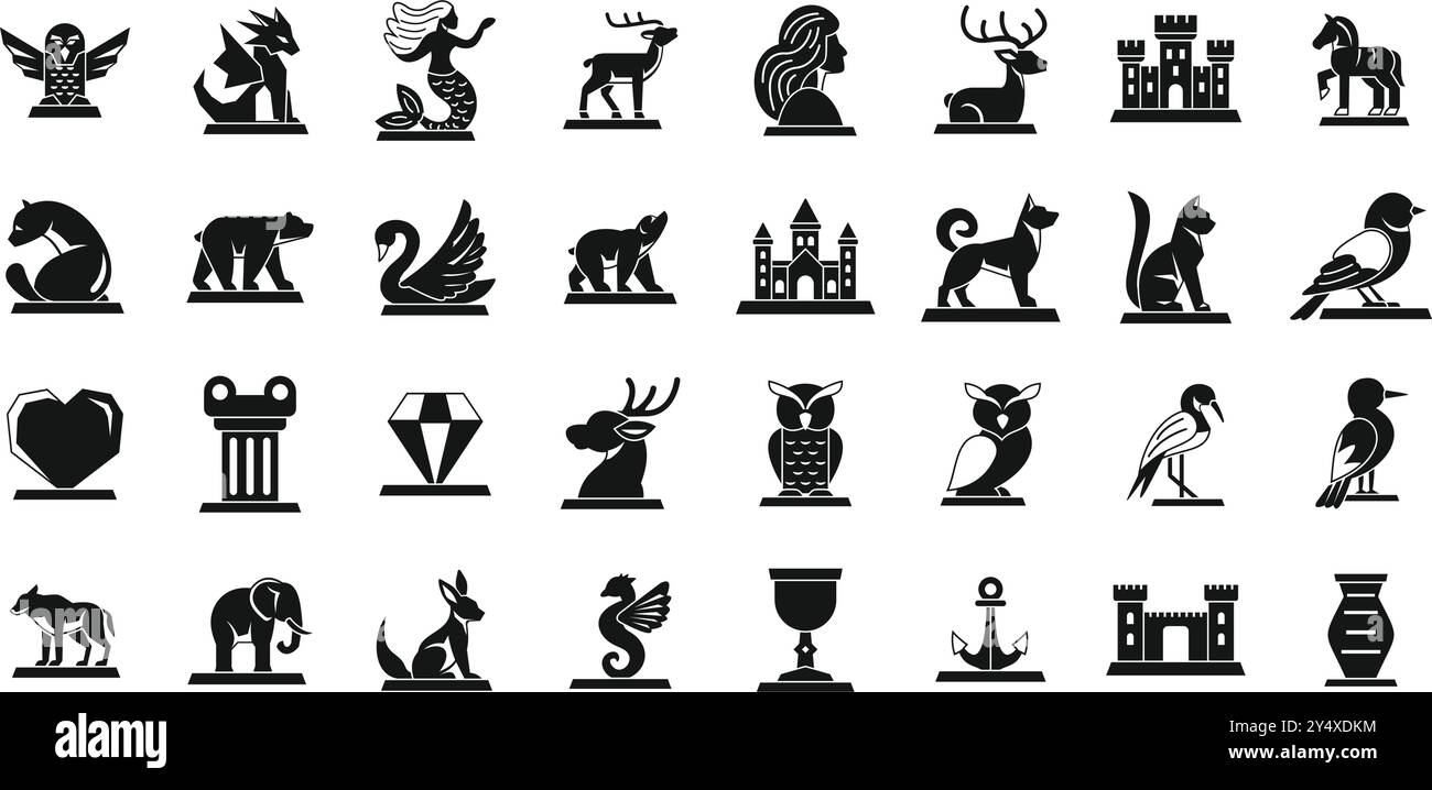 Ice sculpture icons set. Set of heraldic figurines showcasing animals ...