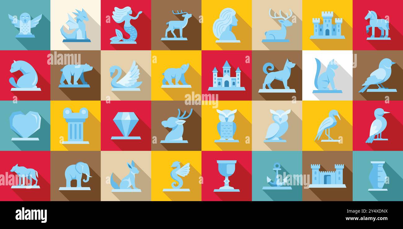 Ice sculpture icons set. Set of ice sculpture icons in a flat design ...