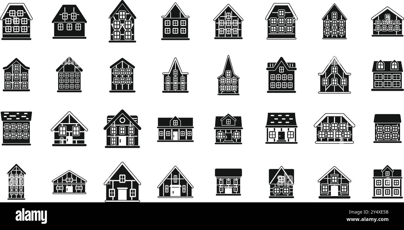 Traditional german houses icons set. This set of traditional european ...