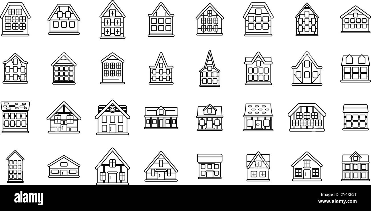 Traditional german houses icons set. This set of german traditional ...