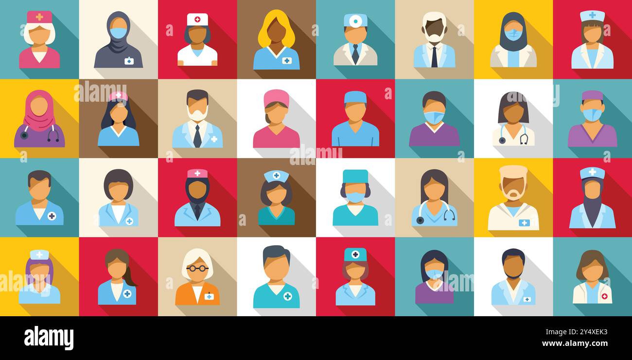 Doctor avatars icons set. Diverse group of healthcare workers are ...