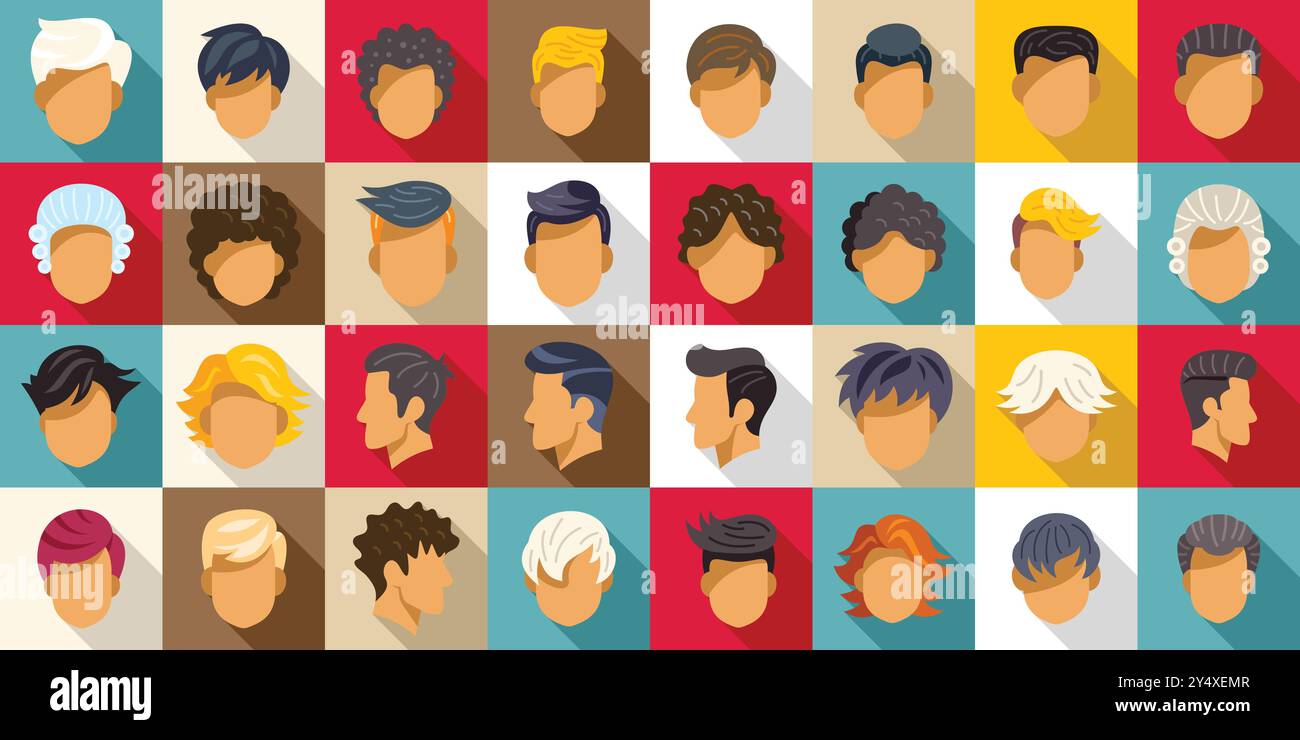 Man wig icons set. Diverse collection of male hairstyles and haircuts ...