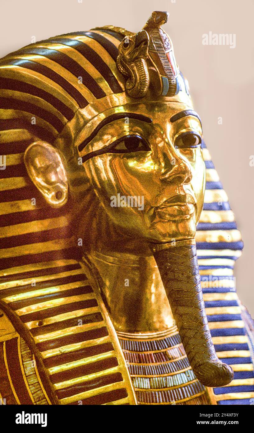 Cairo, Egypt - April 19, 1991: The Gold Mask of Tutankhamun, composed ...