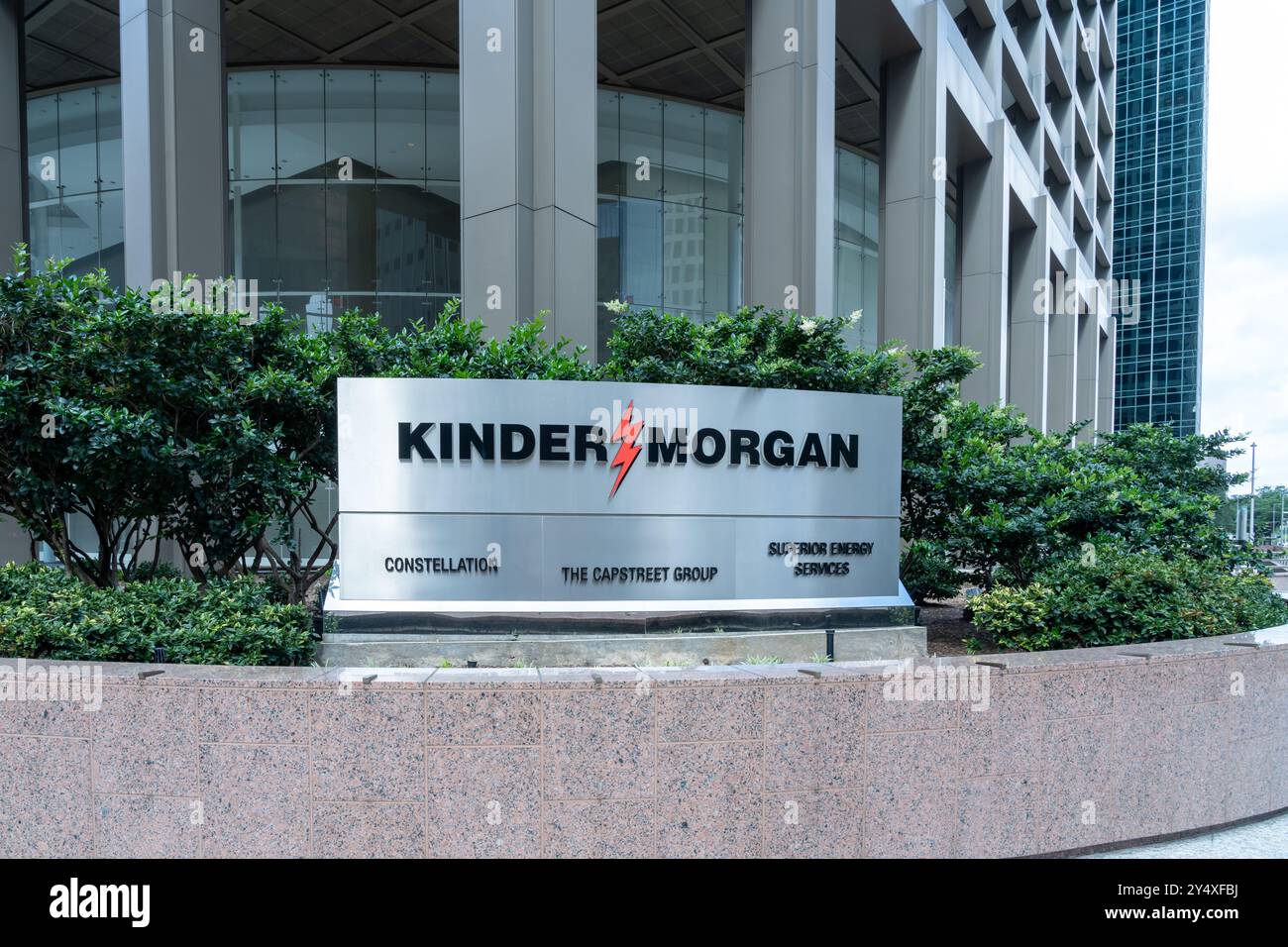 The Kinder Morgan signage outside their headquarters in Houston, Texas ...