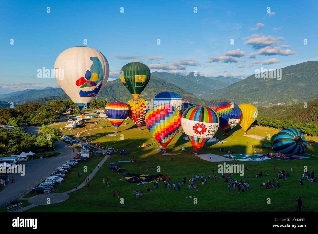 Taitung, JUN 21 2014 - Sunrise landscape with the hot air balloon festival at the Luye Highlands ...
