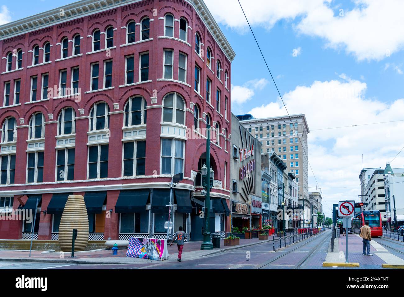 View of the Main street near Red line Light Rail Preston station in ...