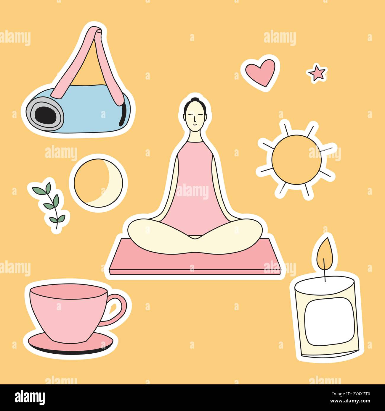 Cute Yoga Sticker Set. Kawaii Yoga Poses and Wellness Stickers Stock ...