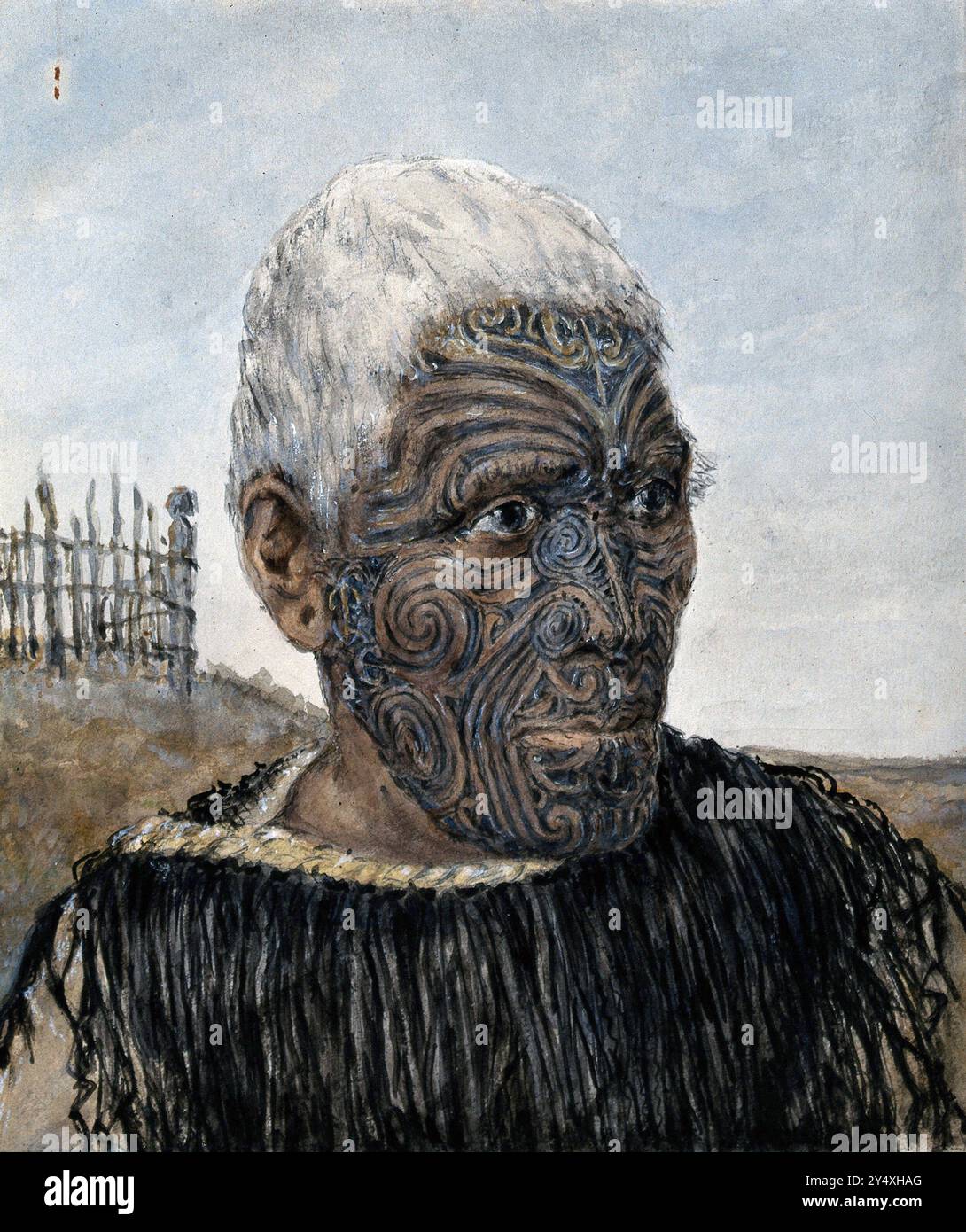 Watercolour of Maori chief Te Manawa: an Arawa warrior, by Horatio ...