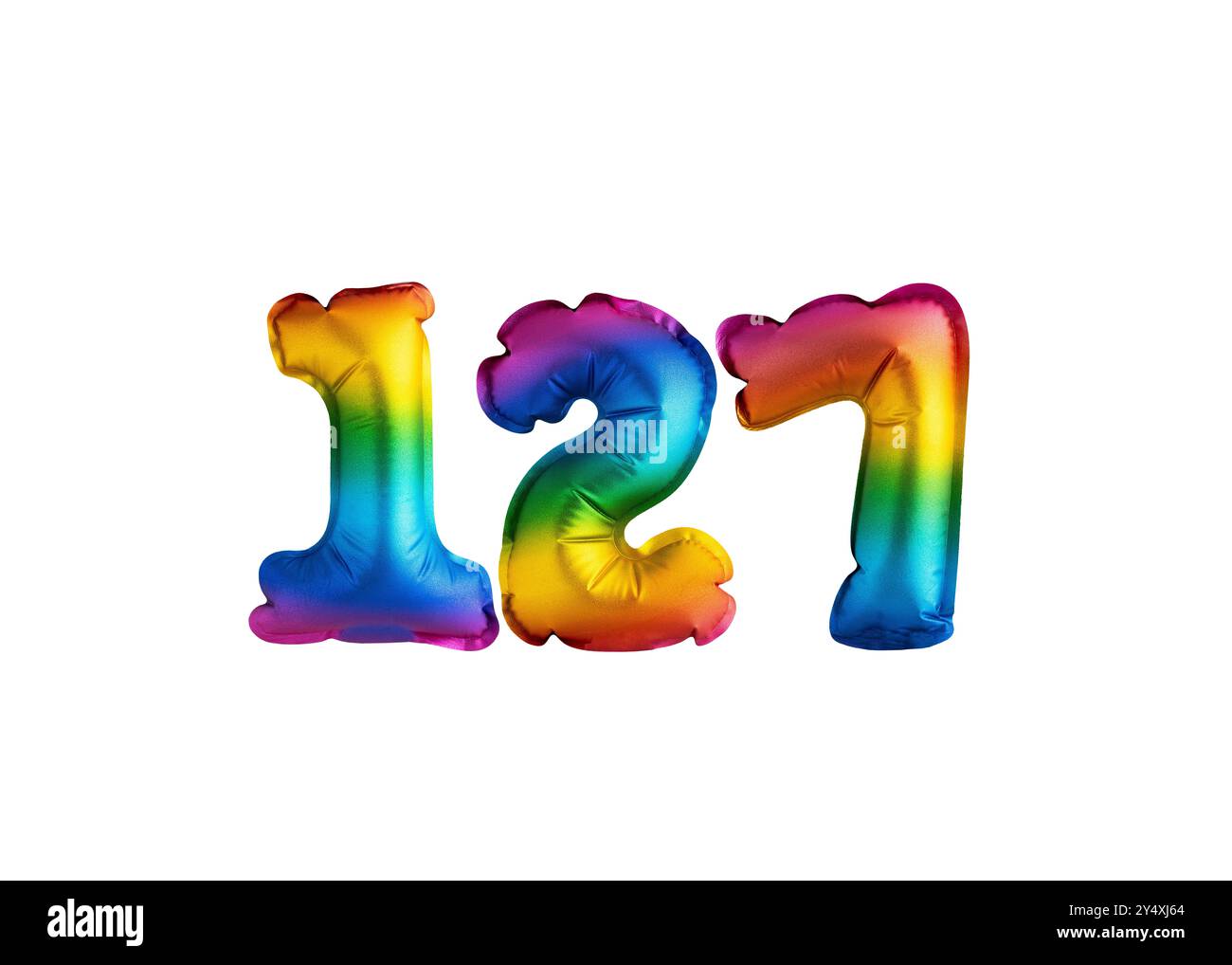 Multicolored balloon for number 127 celebration. Happy birthday on ...
