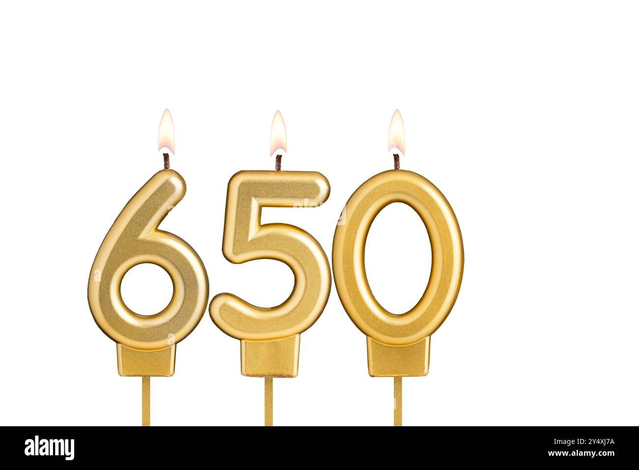Golden number 650 birthday candle on white background Stock Photo - Alamy
