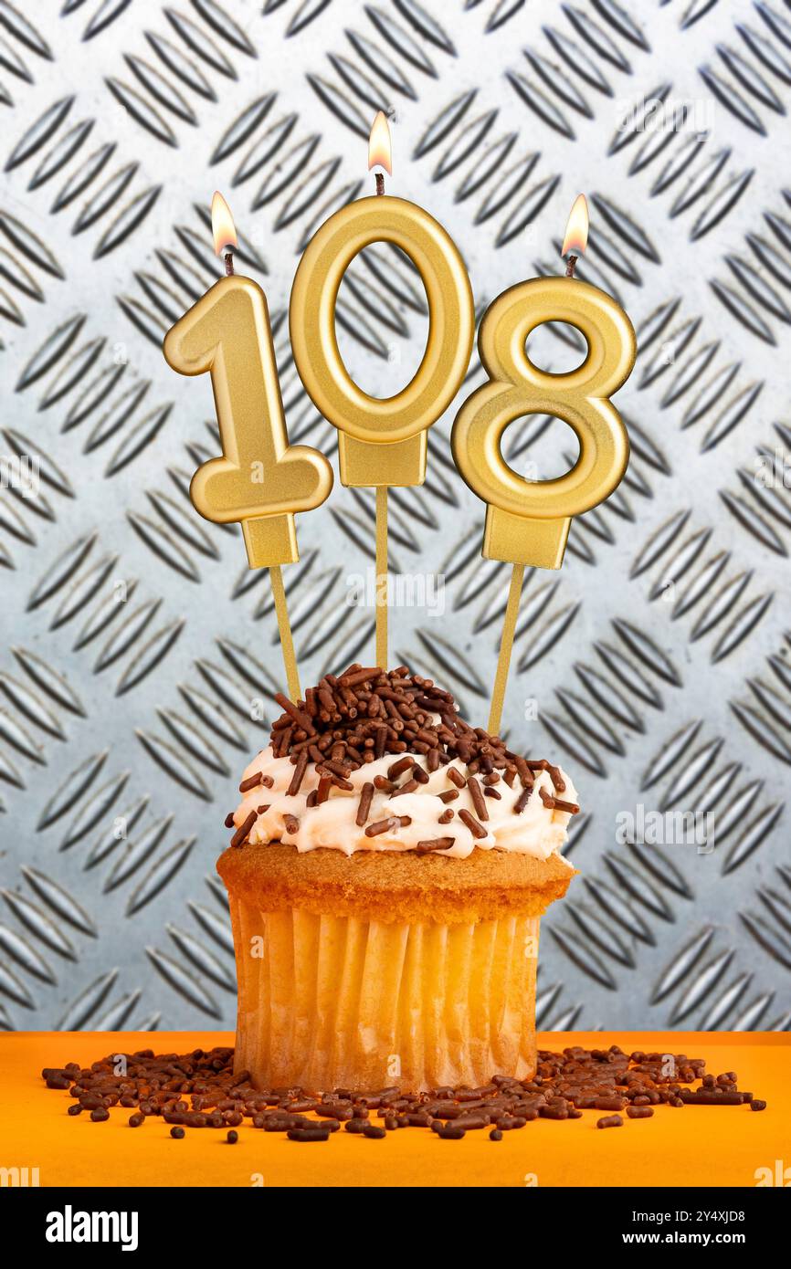 Birthday candle number 108 - Industrial metallic background Stock Photo ...