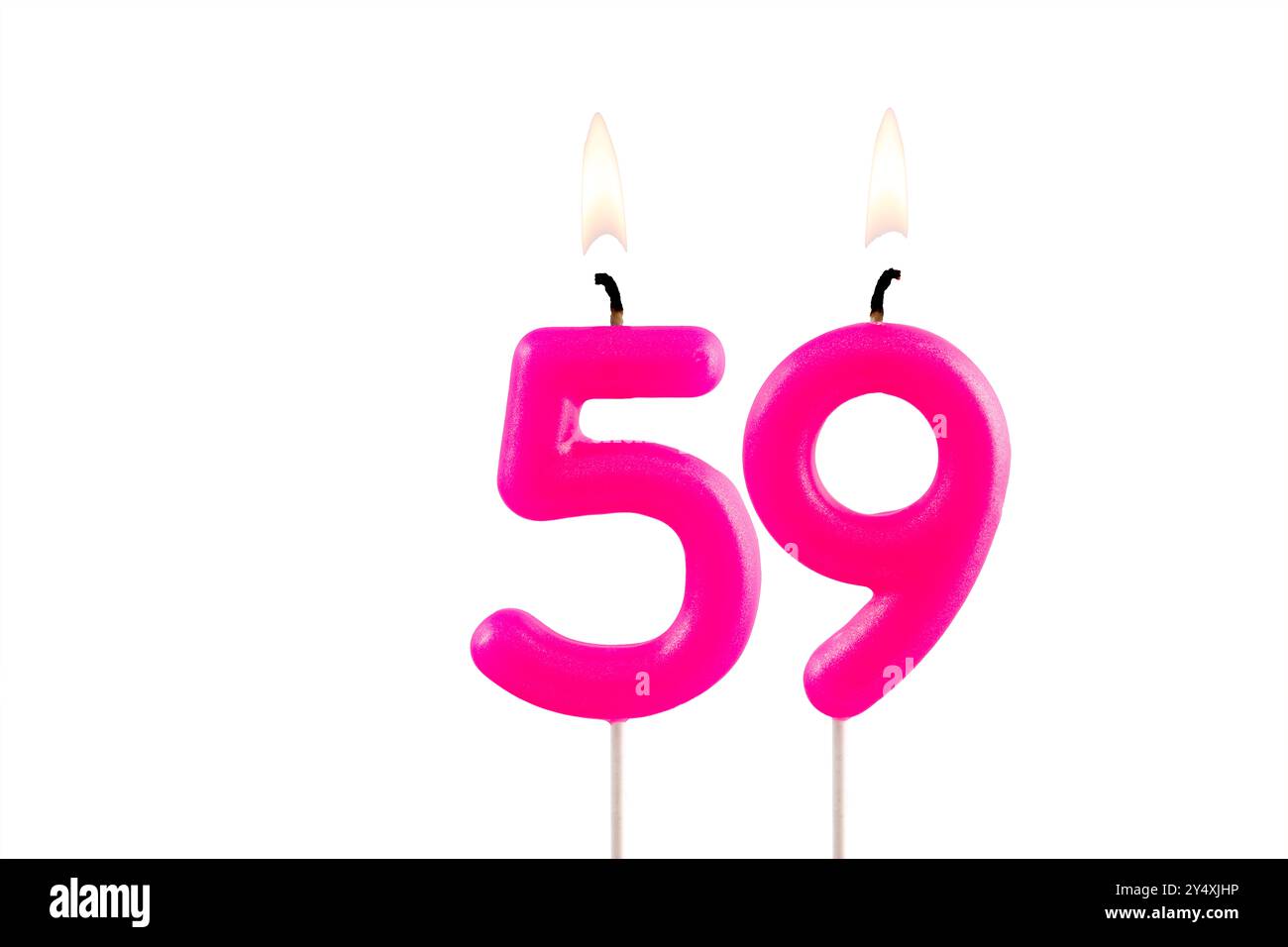 Pink number 59 birthday candle on white background Stock Photo - Alamy
