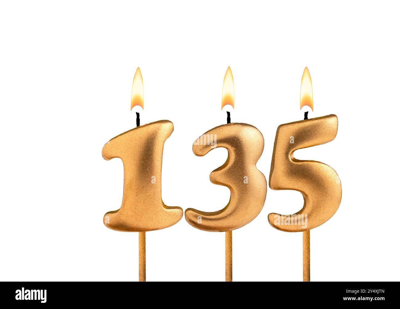 Golden candle number 135 - Birthday on white background Stock Photo - Alamy