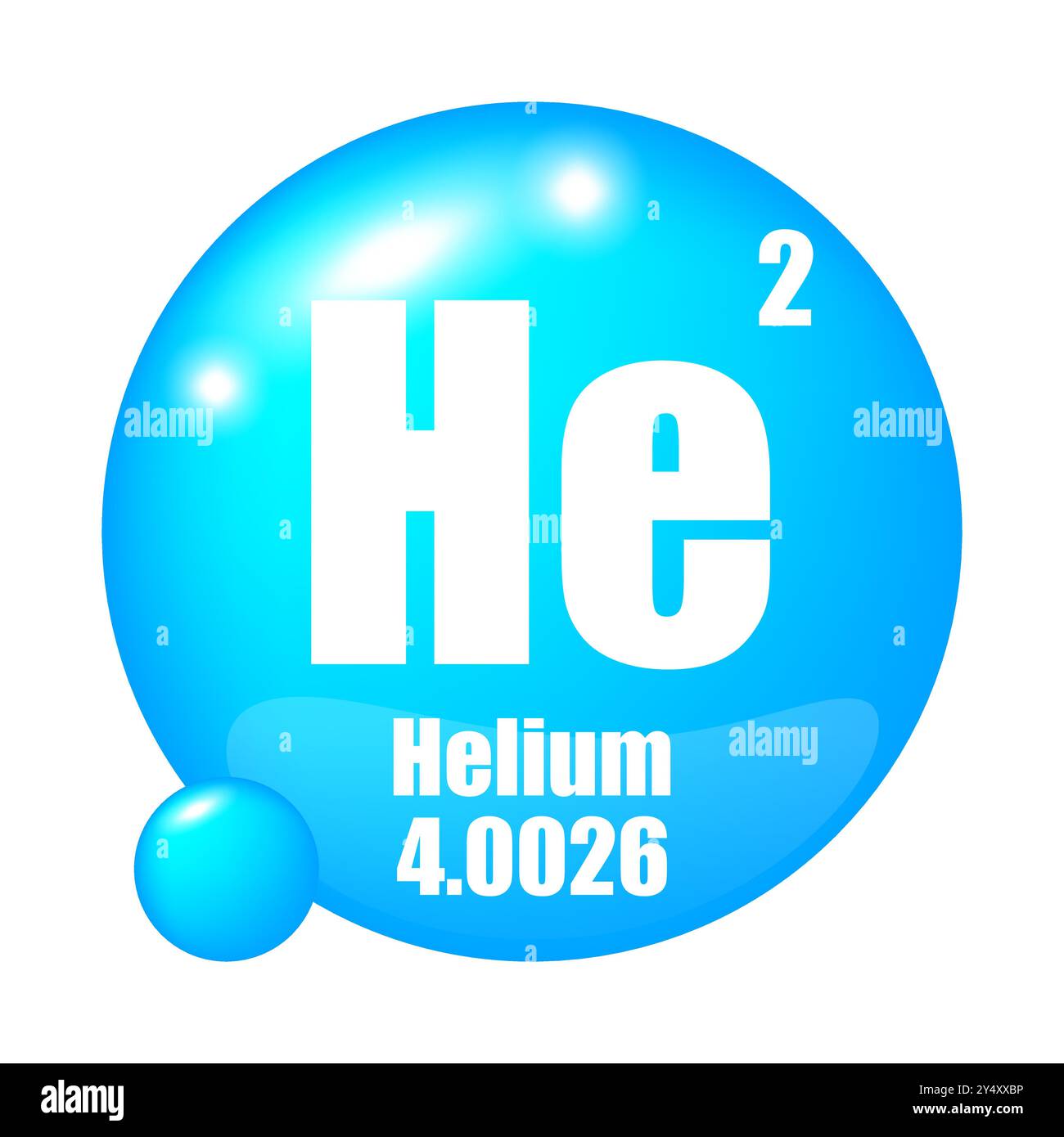 Helium element icon. Atomic symbol He. Number two and mass 4.0026. Blue glossy sphere Stock ...