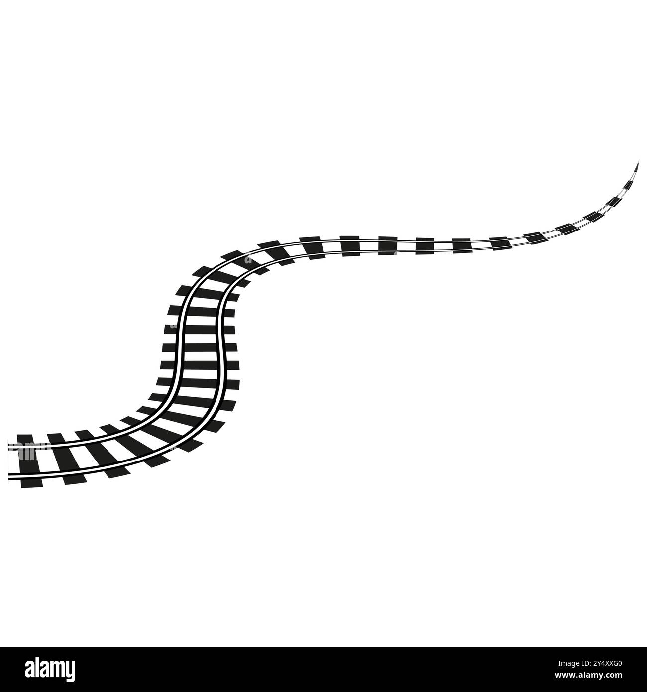 Curved railway track. Transport infrastructure concept. Perspective ...