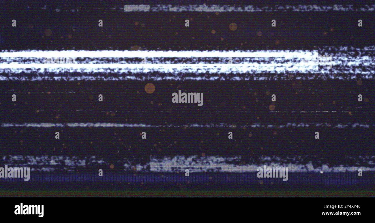 Glitch effect image with static noise and horizontal lines over dark ...