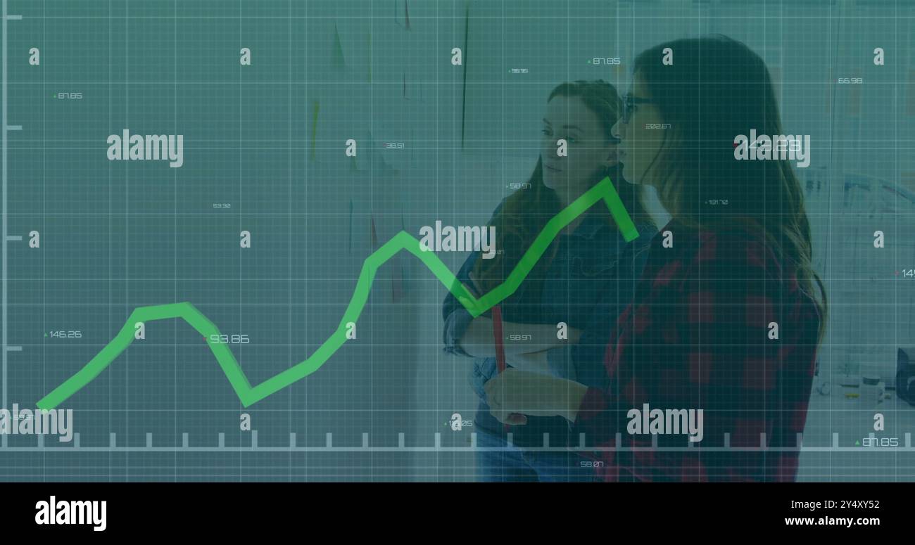 Financial graph image over two women discussing in office Stock Photo ...
