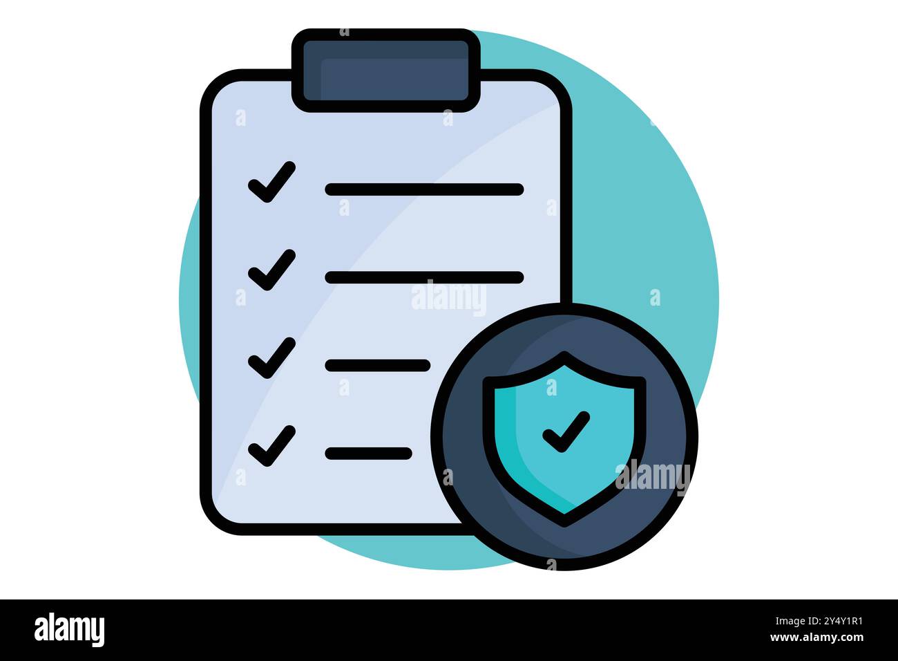 Insurance policy colored outline icon. checklist board with shield ...
