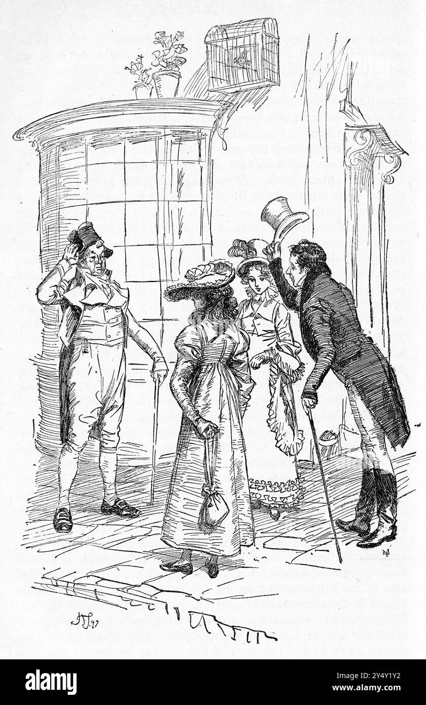 Engraving of a polite greeting between late 18th century English ...