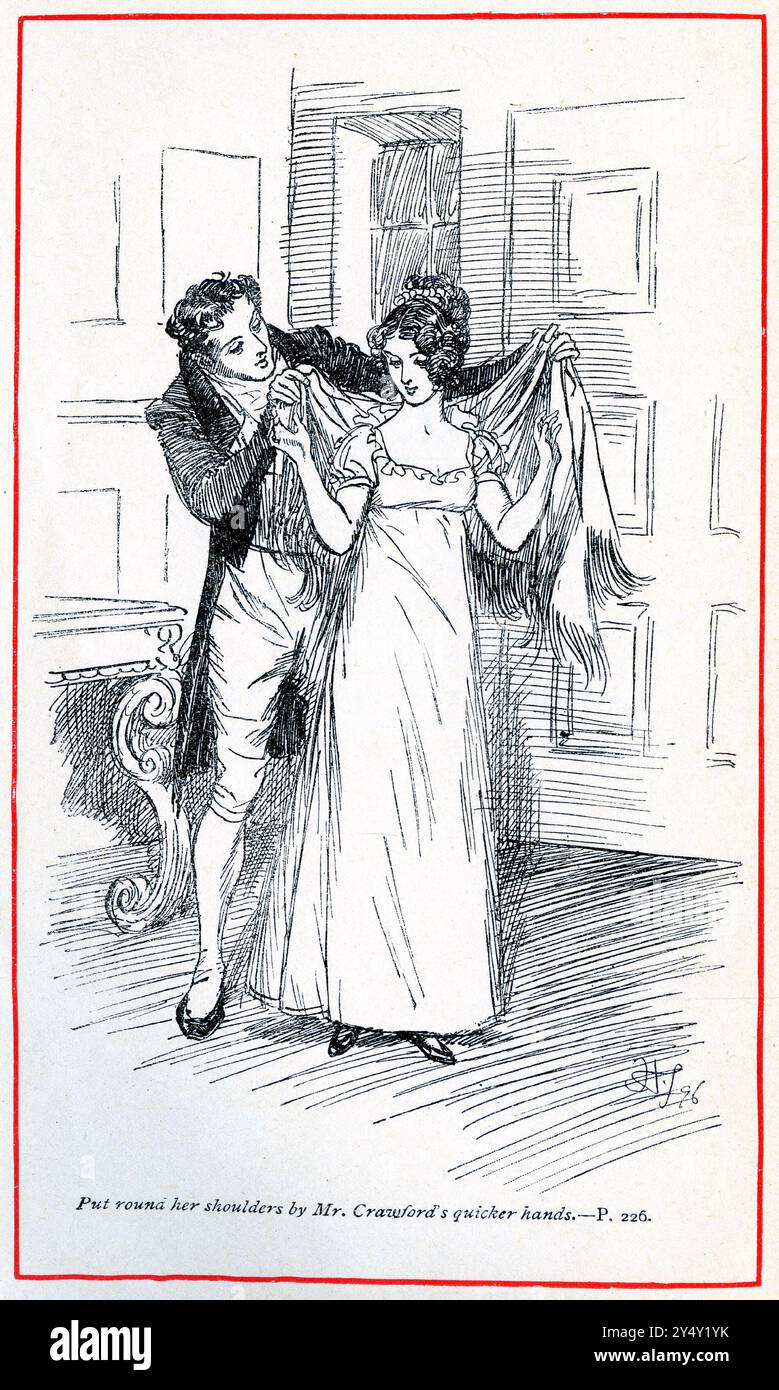 Engraving of a scene from the book Mansfield Park by Jane Austen, 1926 ...