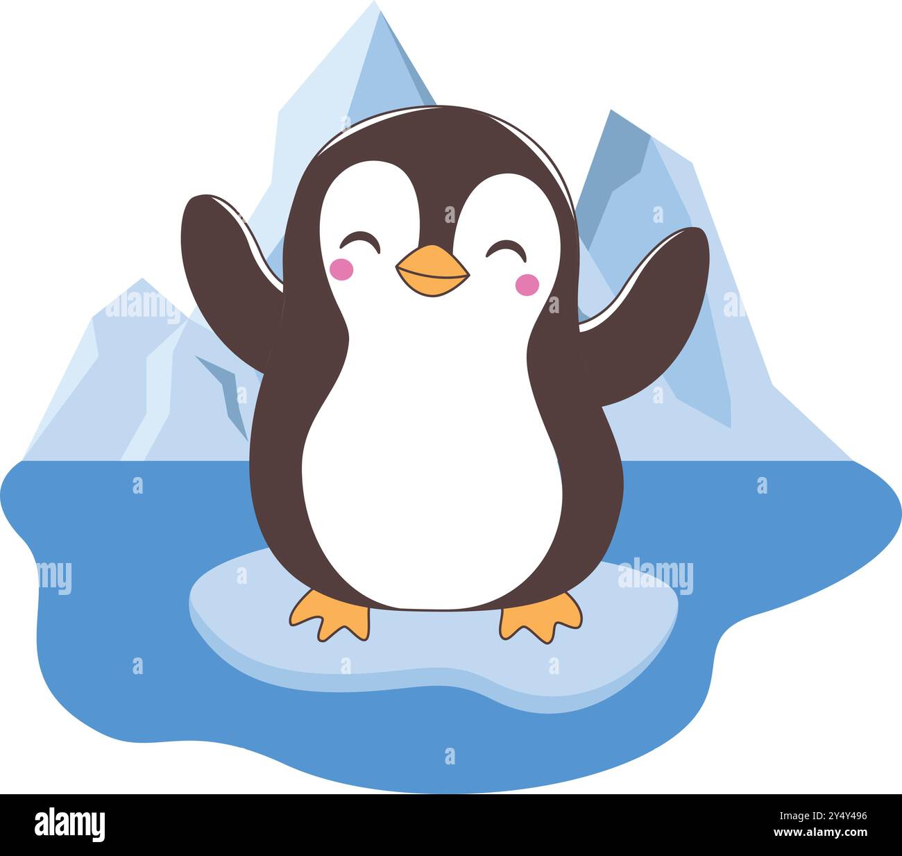 Cute Penguin Animal Cartoon Character Standing on Polar Ice with ...