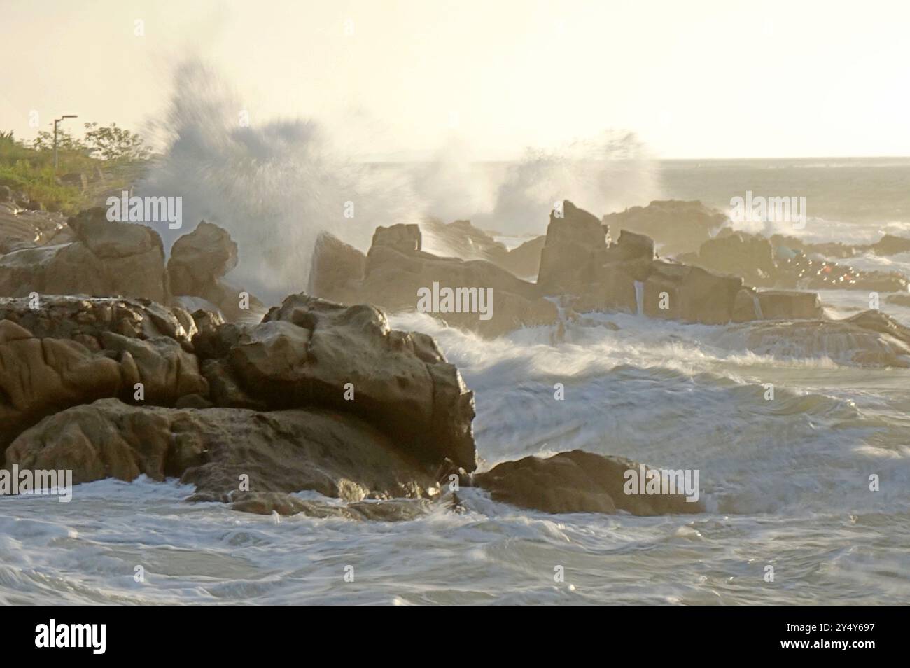 QINGDAO, CHINA - SEPTEMBER 20, 2024 - Waves surge affected by Typhoon ...