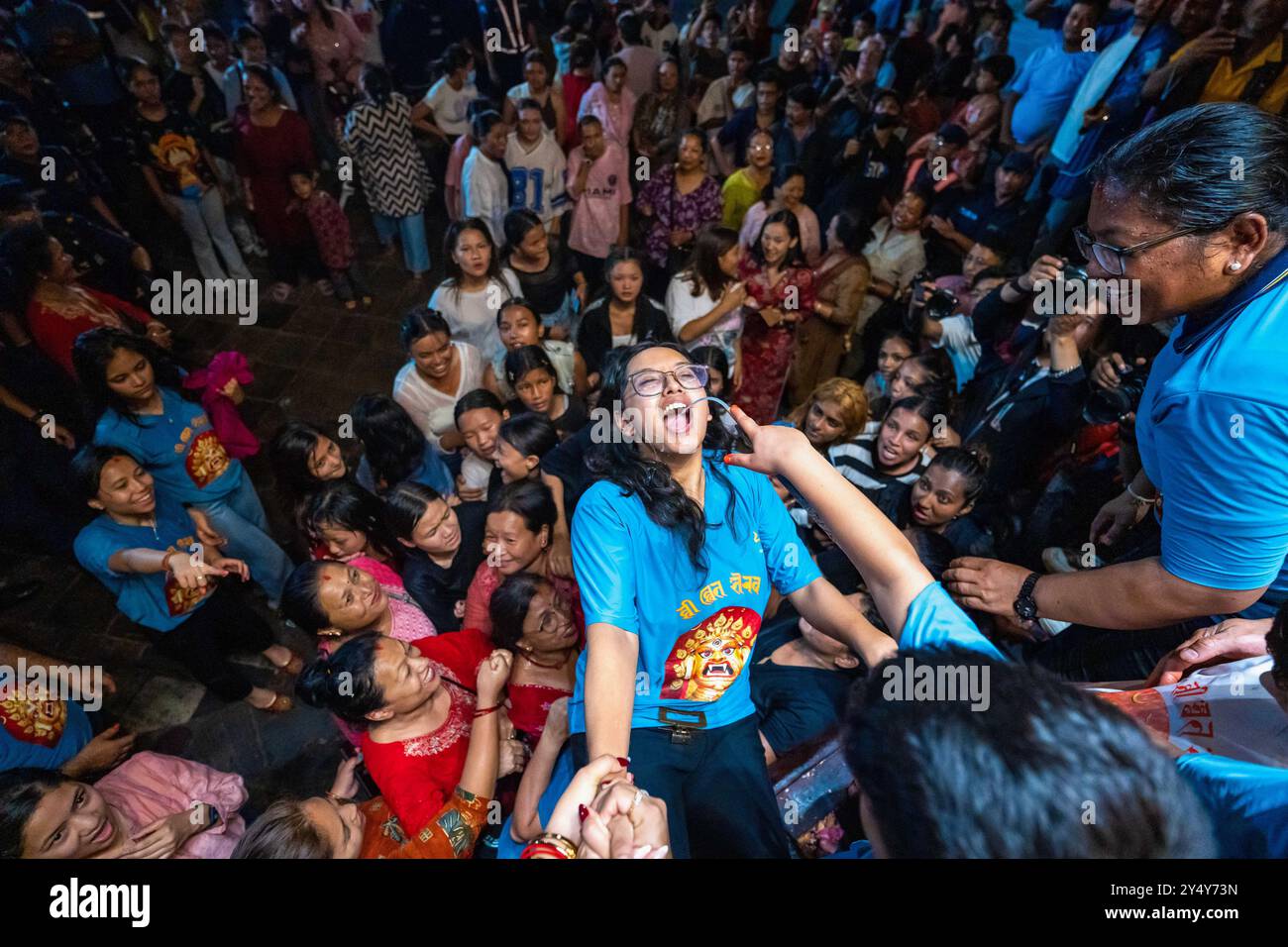 Kathmandu, Nepal. 19th Sep, 2024. Nepalese women struggle to drink ...