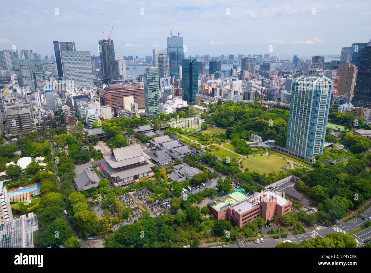 Tokyo modern city skyline aerial view including Zojo Ji Temple from ...