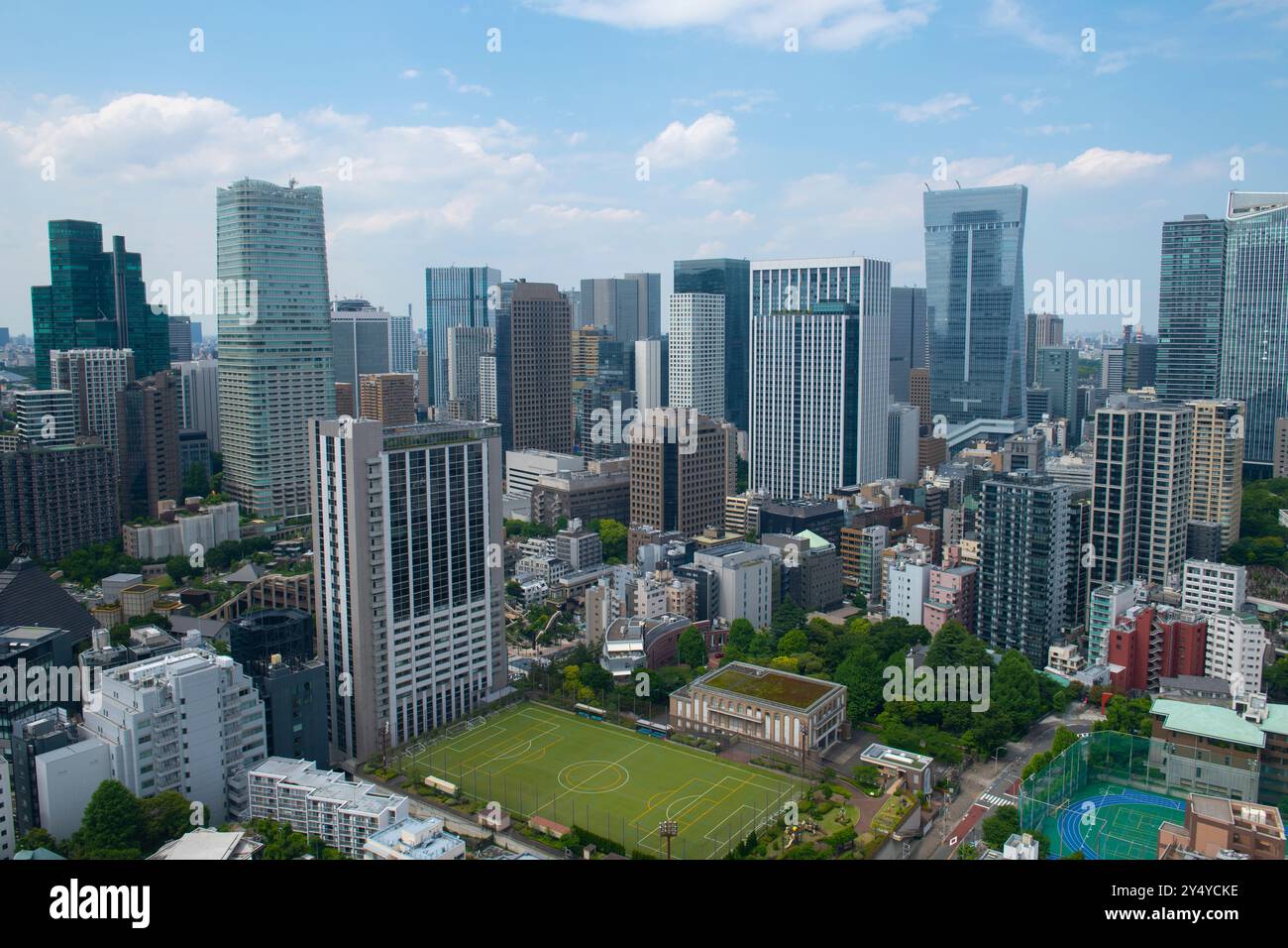 Tokyo modern city skyline aerial view from main deck of the Tokyo Tower ...
