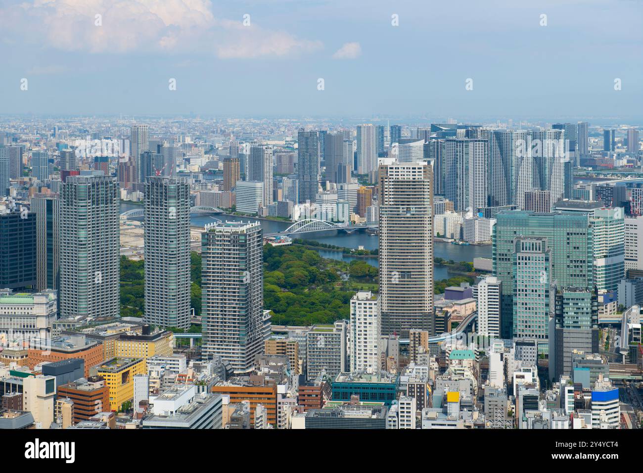 Tokyo modern city skyline aerial view including Zojo Ji Temple from top ...