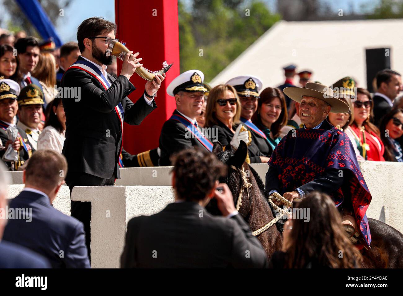Santiago de Chile - September 19, 2024: President Gabriel Boric drinks ...