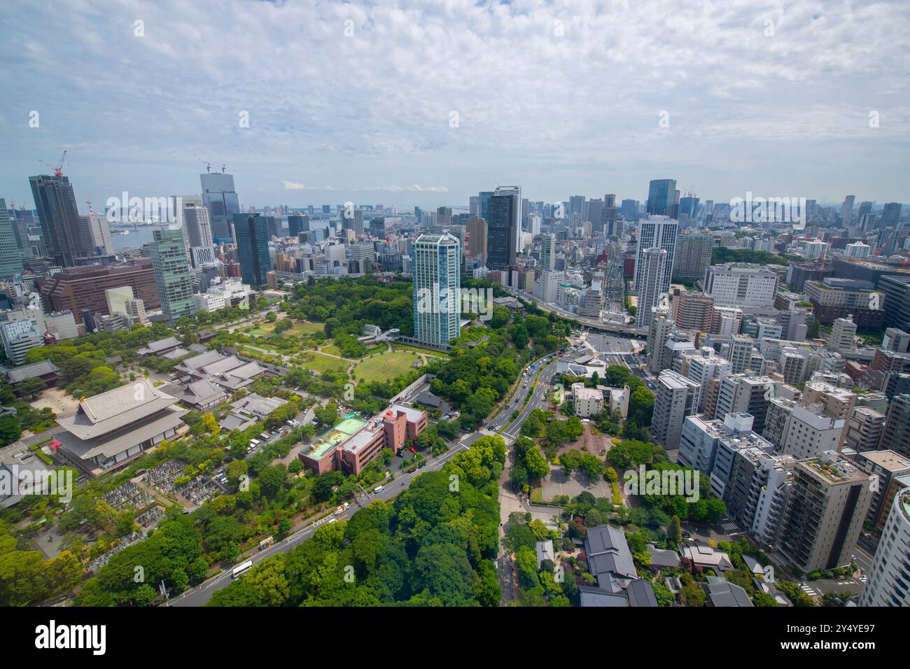 Tokyo modern city skyline aerial view including Zojo Ji Temple from ...
