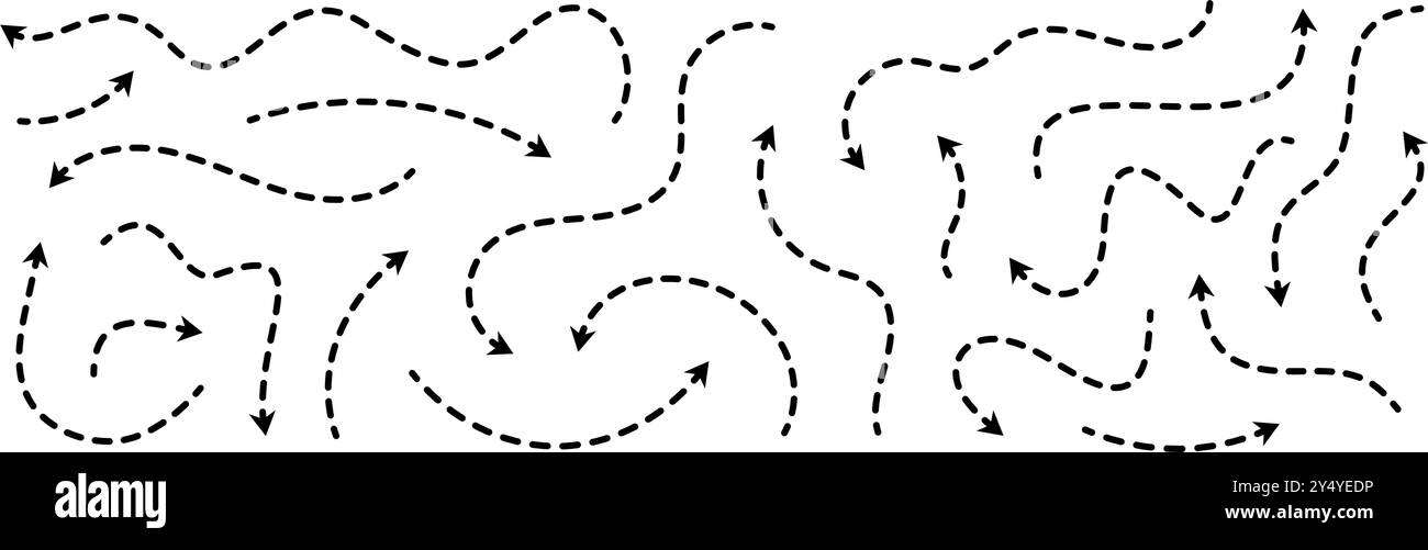 Black dotted arrows set. Wavy and curved dashed arrow collection ...